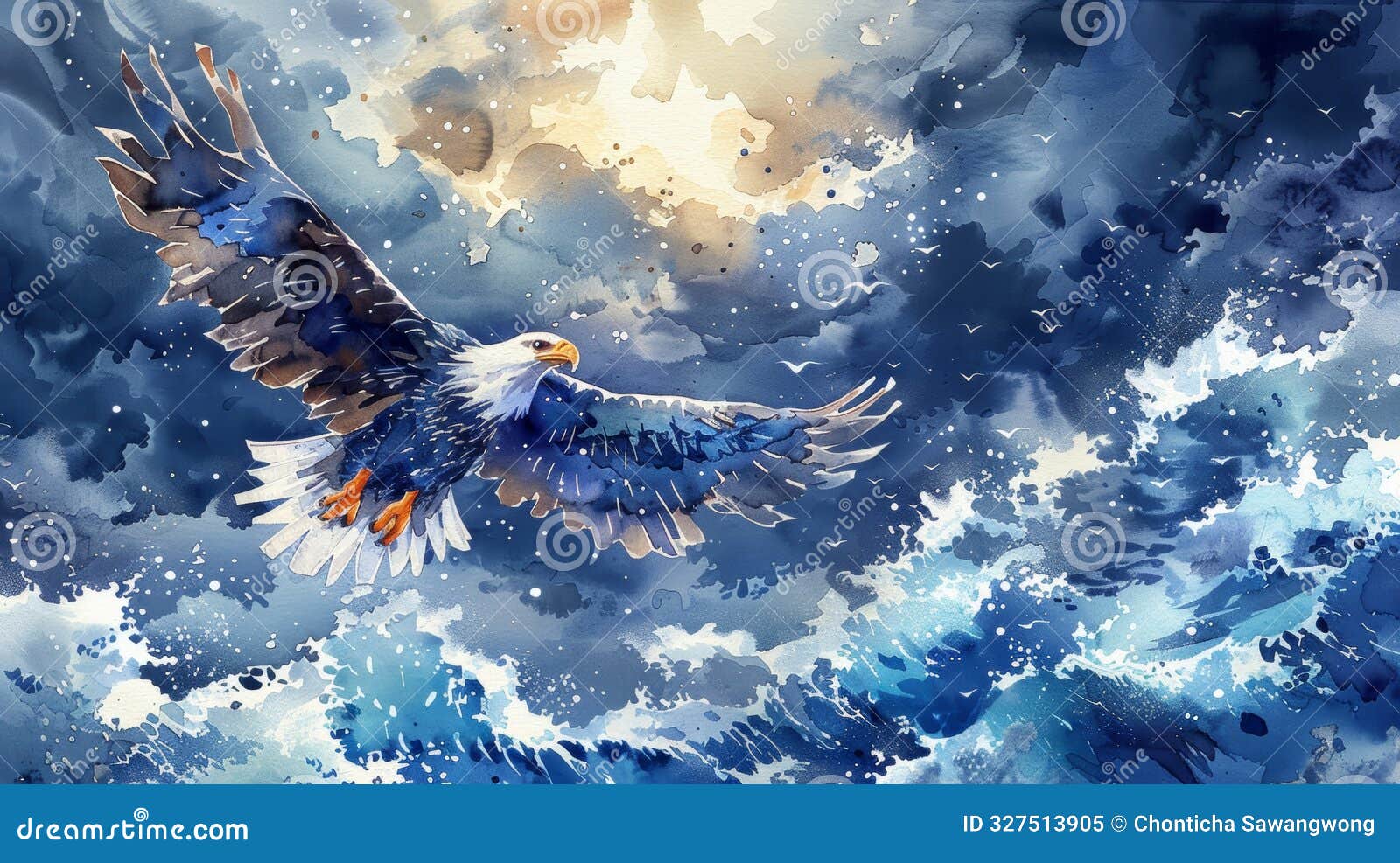 A Majestic Bald Eagle Soars Through A Stormy Sky, Its Wings ...