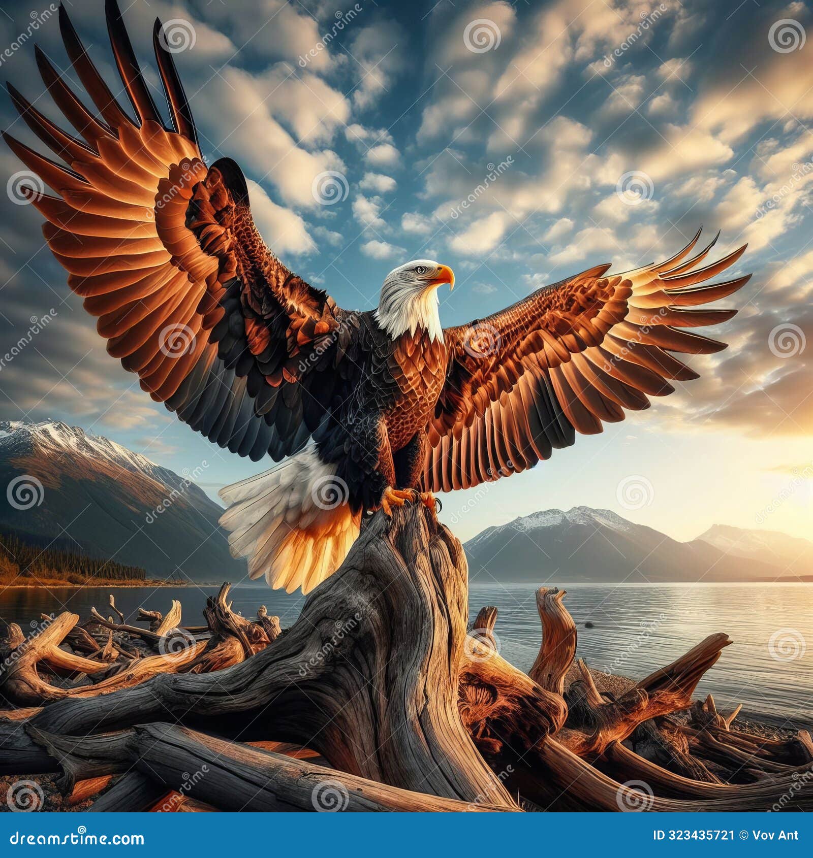Majestic Bald Eagle Spreading Its Wings, Photo V Stock Illustration ...