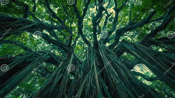 Majestic Banyan Tree with Sprawling Roots and Lush Green Canopy Shot ... Majestic Banyan Tree with Sprawling Roots and Lush Green Canopy Shot ...