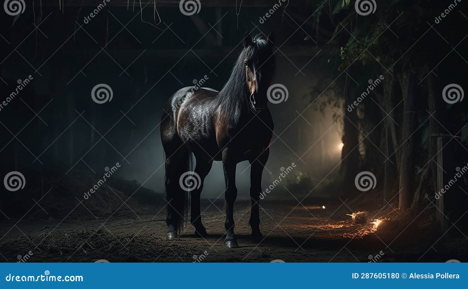 A Majestic Beautiful Black Stallion, Black Background Stock ...
