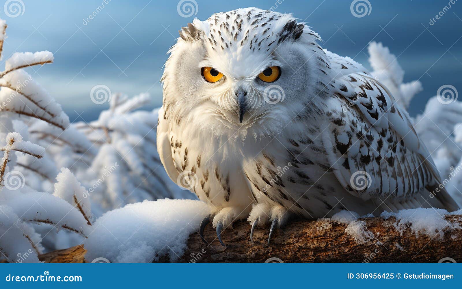 Majestic Bird of Prey Perching on Snowy Branch, Staring Intensely ...