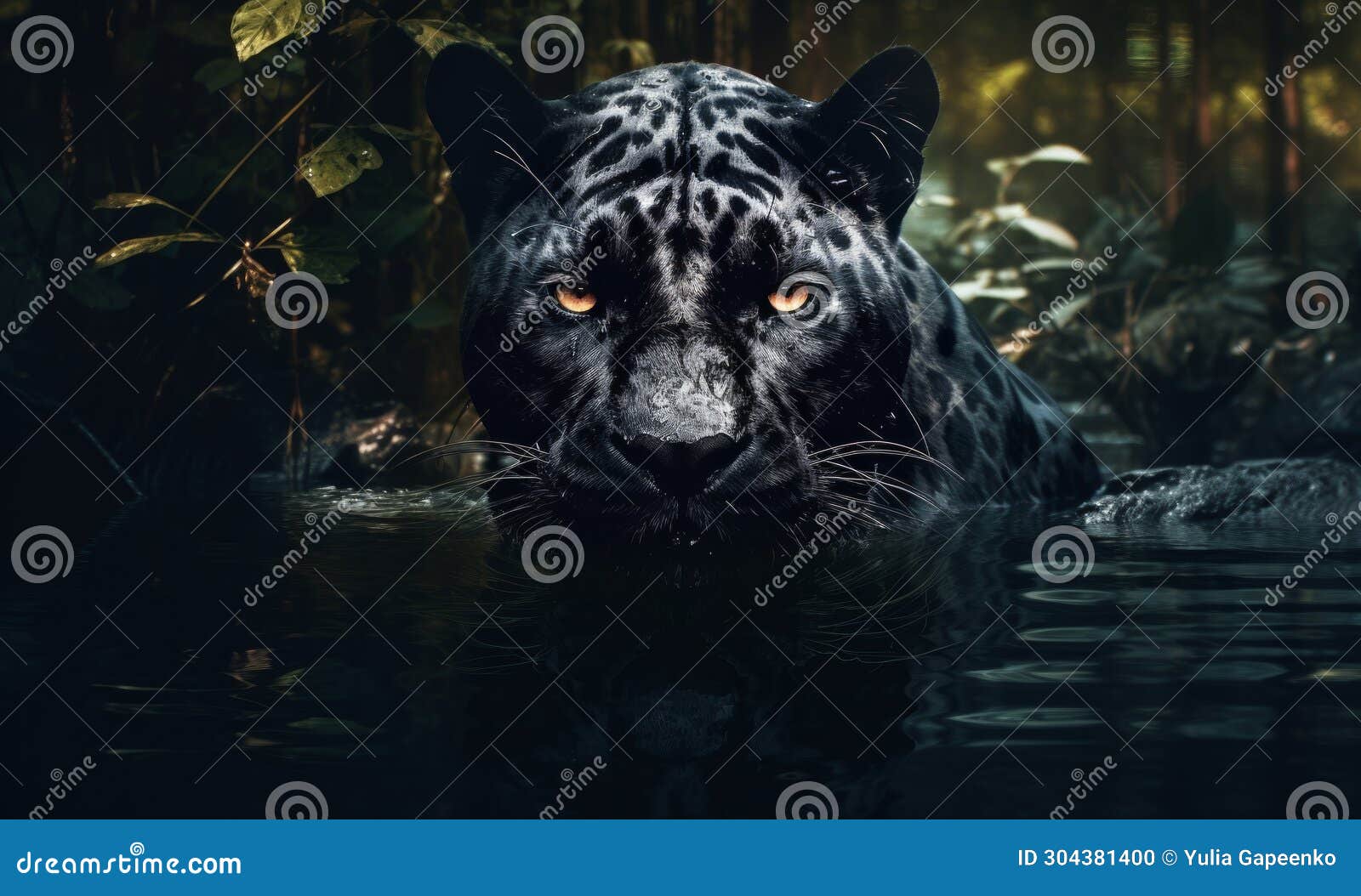 A Majestic Black Panther in the Water Stock Photo - Image of panther ...