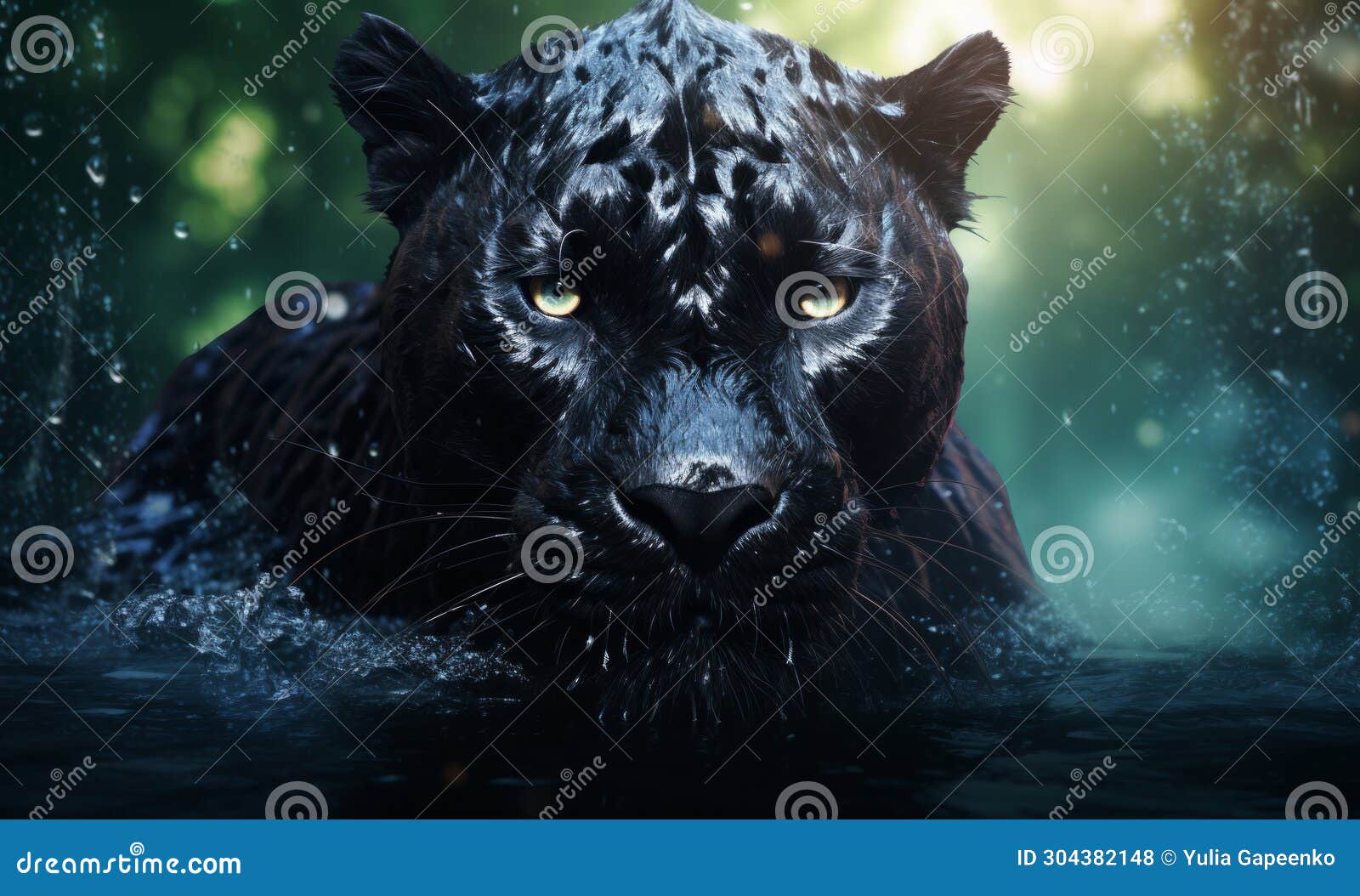 A Majestic Black Panther in the Water Stock Photo - Image of hunter ...