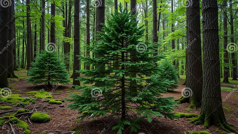 Majestic Black Spruce Tree in Dense Forest Setting with Moss Covered ...