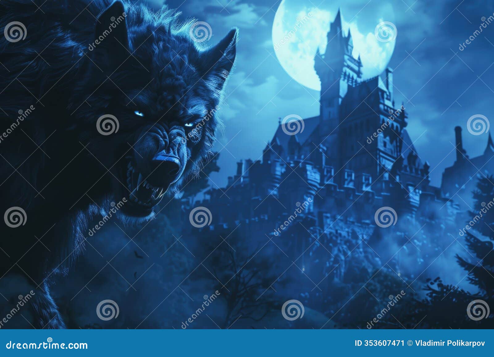 Majestic Black Wolf Standing in Front of a Castle, Suitable for Fantasy ...