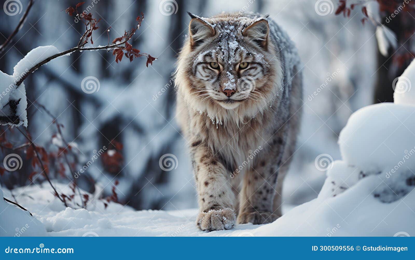 Majestic Bobcat Walking in Snow Covered Forest Generated by AI Stock ...