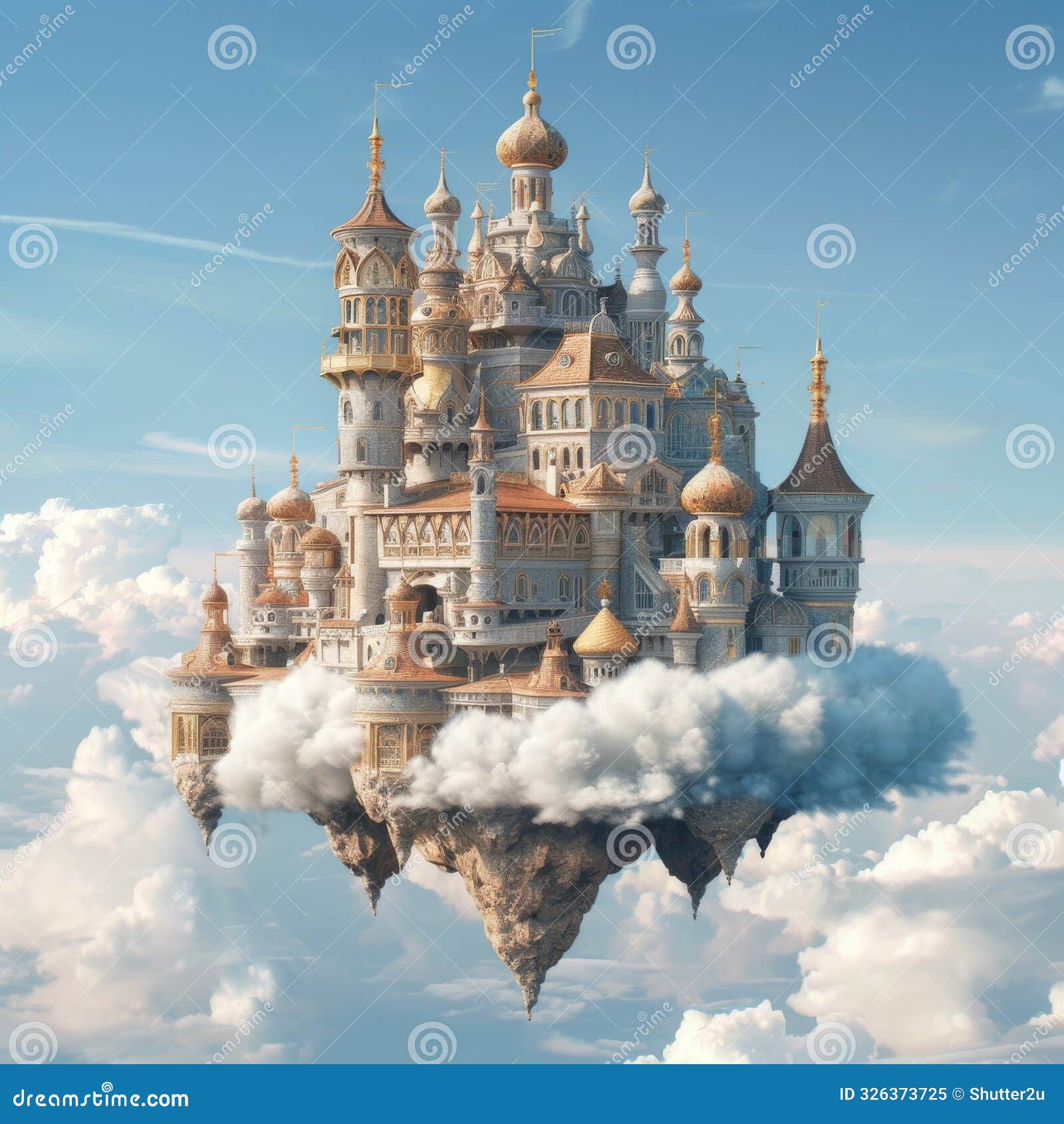 Majestic Castle Built on a Cloud in the Sky Stock Illustration - Illustration of fairytale ...
