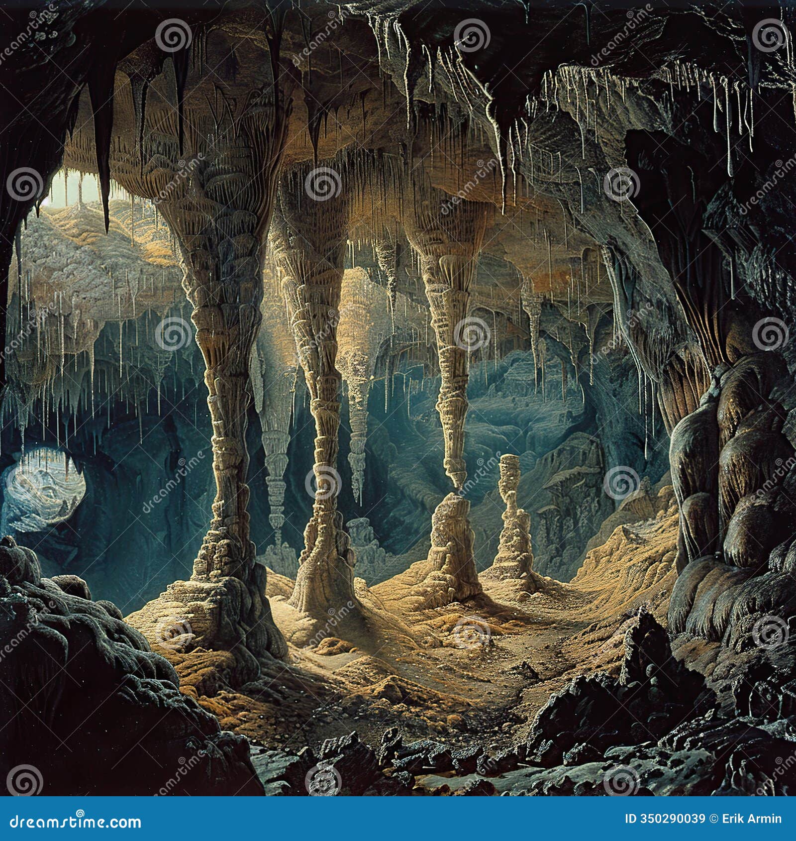 Majestic Cave Temple With Stalactites And Stalagmites Reflecting On ...