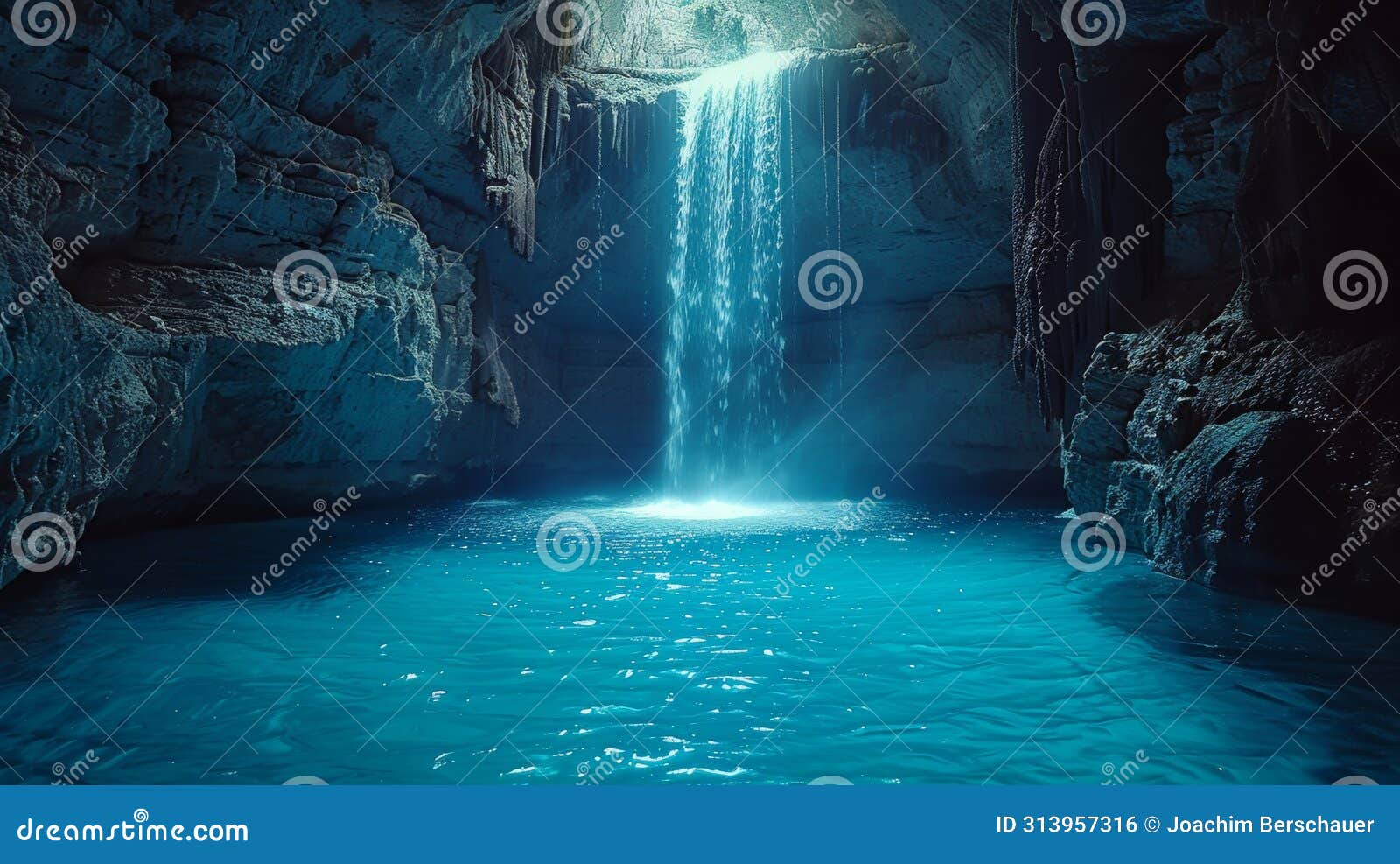 Majestic Cave Waterfall in Hyper Realistic Cinematography with Single ...