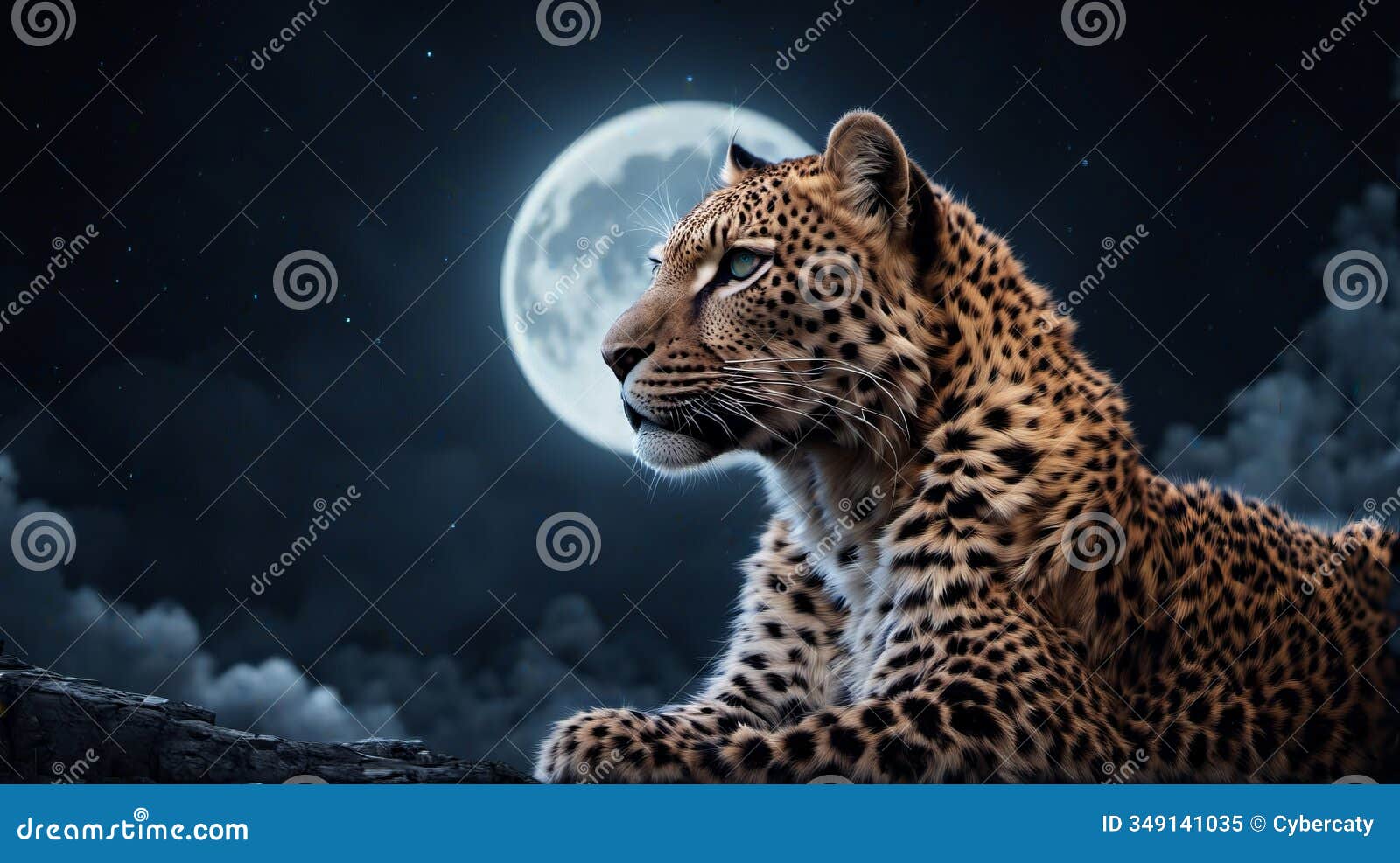 Majestic Cheetah Gazing Under A Full Moon In Starry Night Sky Stock ...