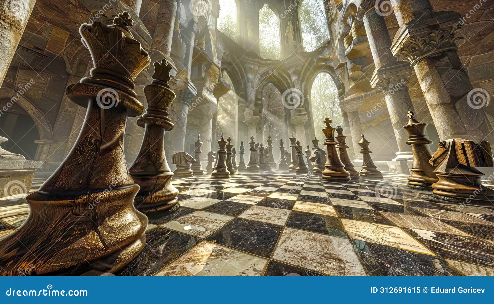 Majestic Chess Game in Grand Cathedral Setting Stock Image - Image of ...