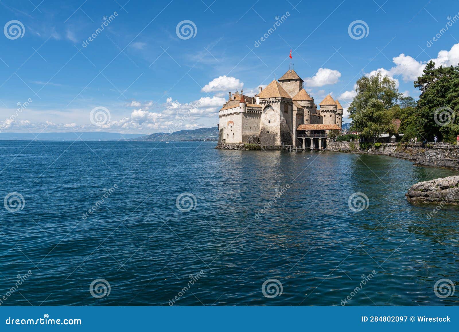 Majestic Chillon Castle at the Shore in Switzerland Editorial ...