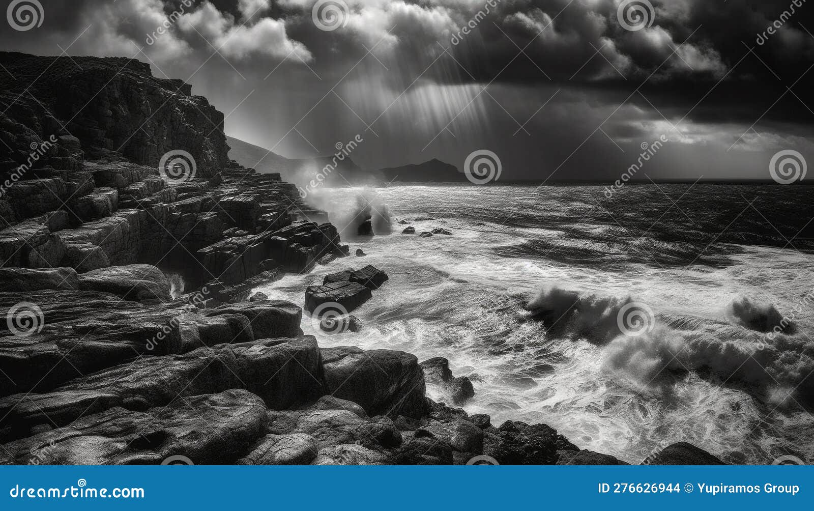 Majestic Cliff, Crashing Waves, Dramatic Sky, Awe Generated by AI Stock ...