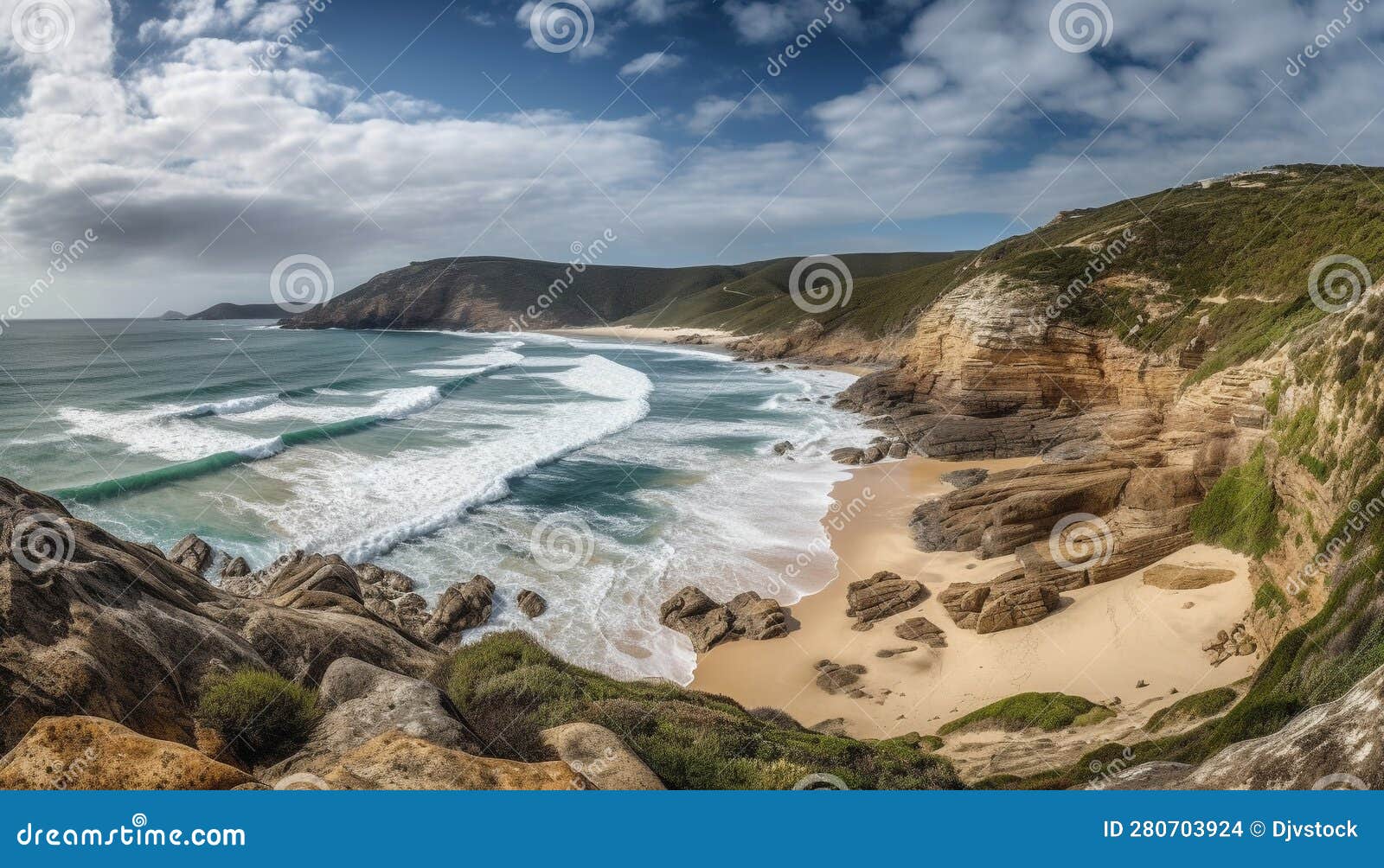 Majestic Cliff, Eroded Rock, Wave, and Surf on Coastline Generated by ...