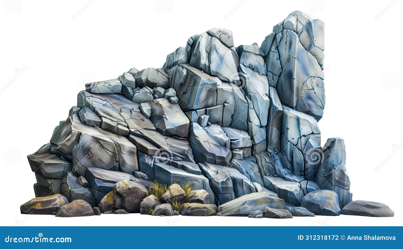 Majestic Cliff of Heavy Reef Rocks Cut Out on White. Stock Photo ...