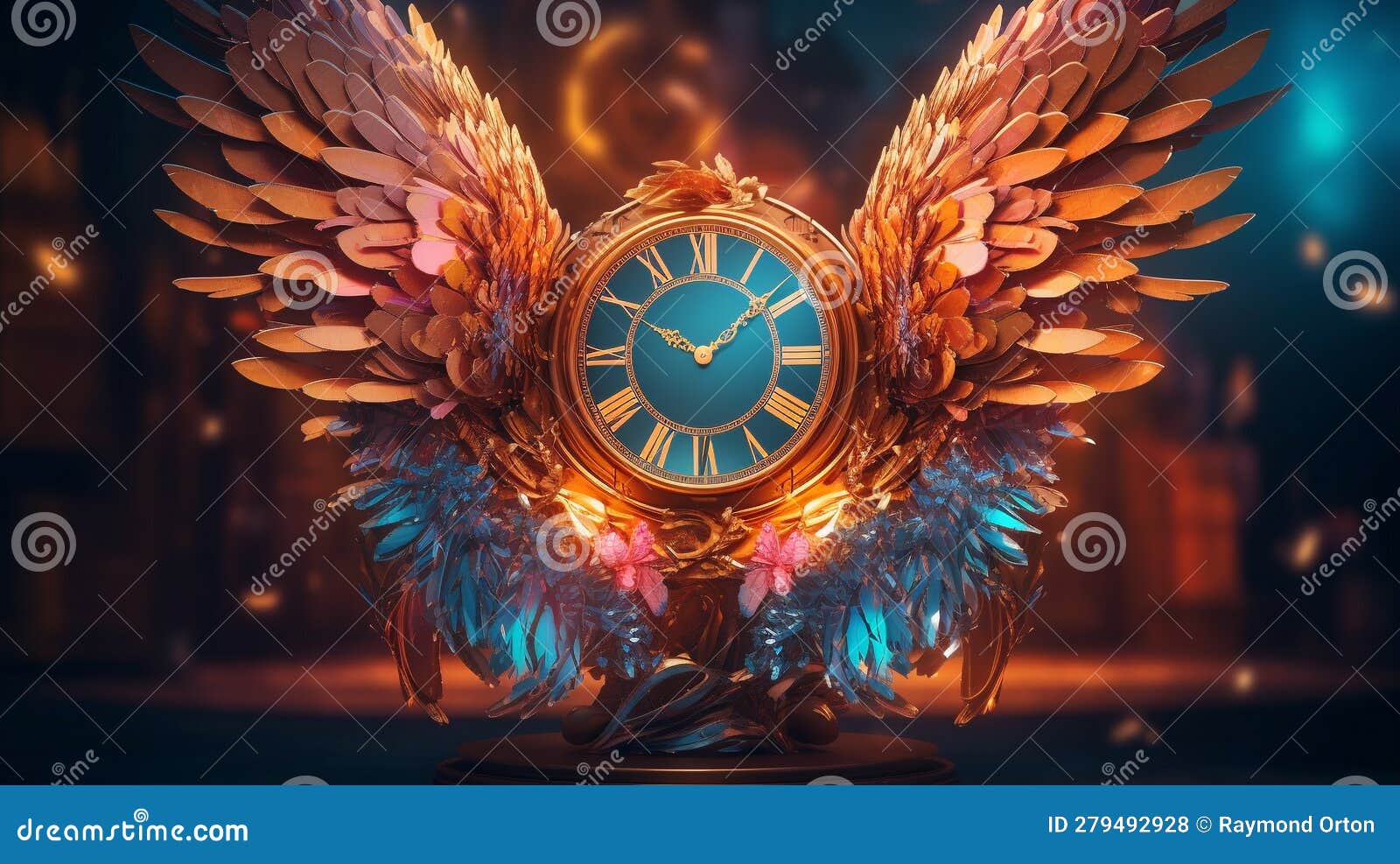 Majestic Clock with Eagle Wings, Concept of Time Fly S, Stock ...