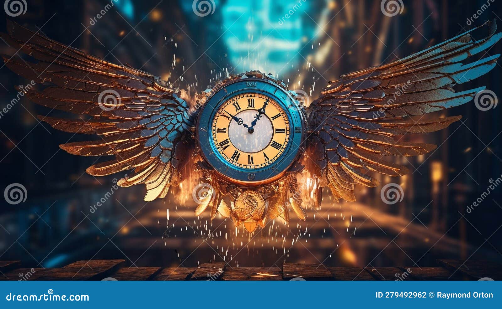 Majestic Clock with Eagle Wings, Concept of Time Fly S, Stock ...