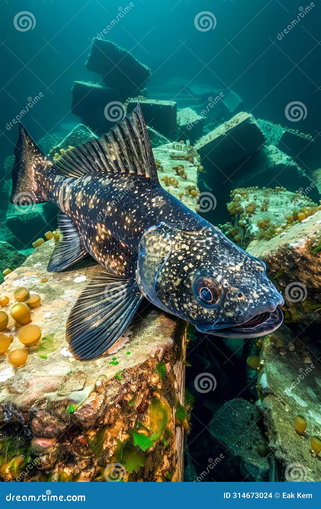 Majestic Coelacanth Fish Swimming Past Sunken Objects in a Mysterious ...