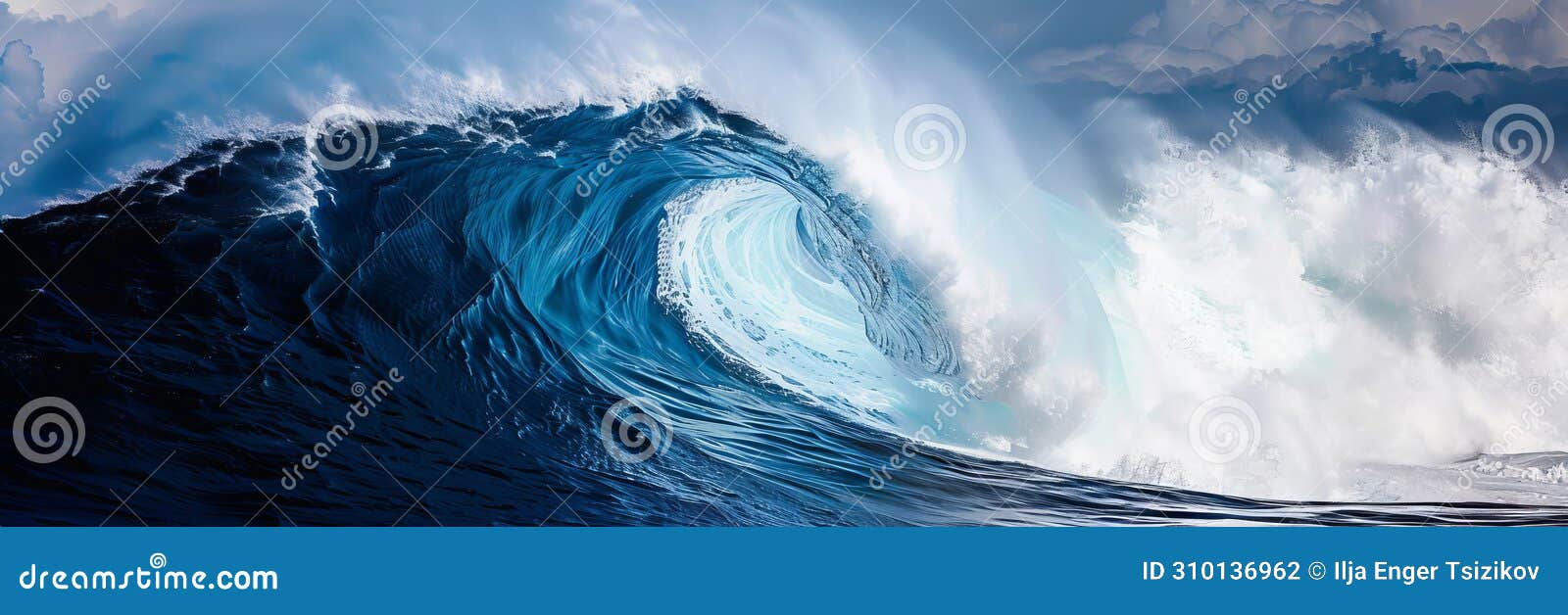 Majestic Colossal Ocean Wave Under Clear Blue Sky, Side View ...