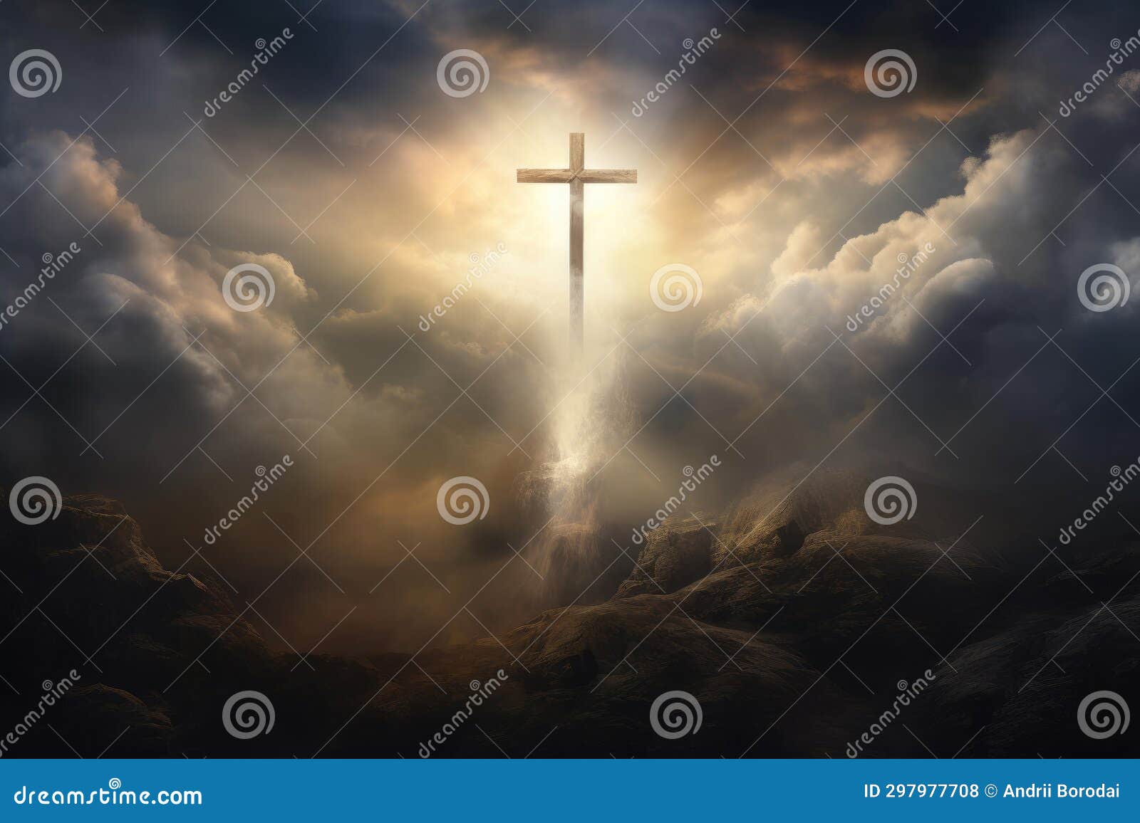 Cross Of Light, Shiny Cross With Golden Frame Symbol Of Christianity ...