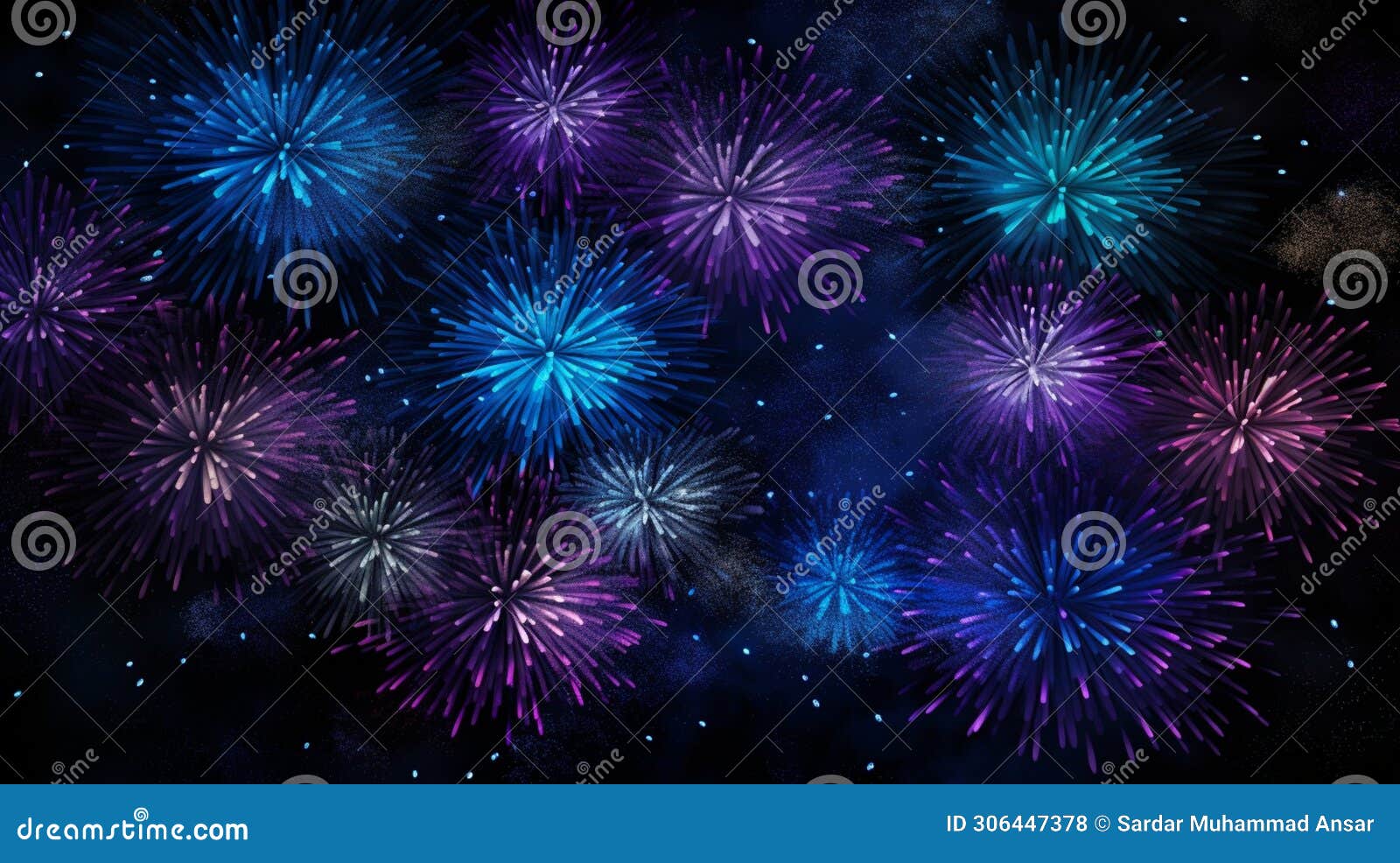 A Majestic Display of Purple and Blue Firecrackers Exploding in a Starburst Pattern Against a ...