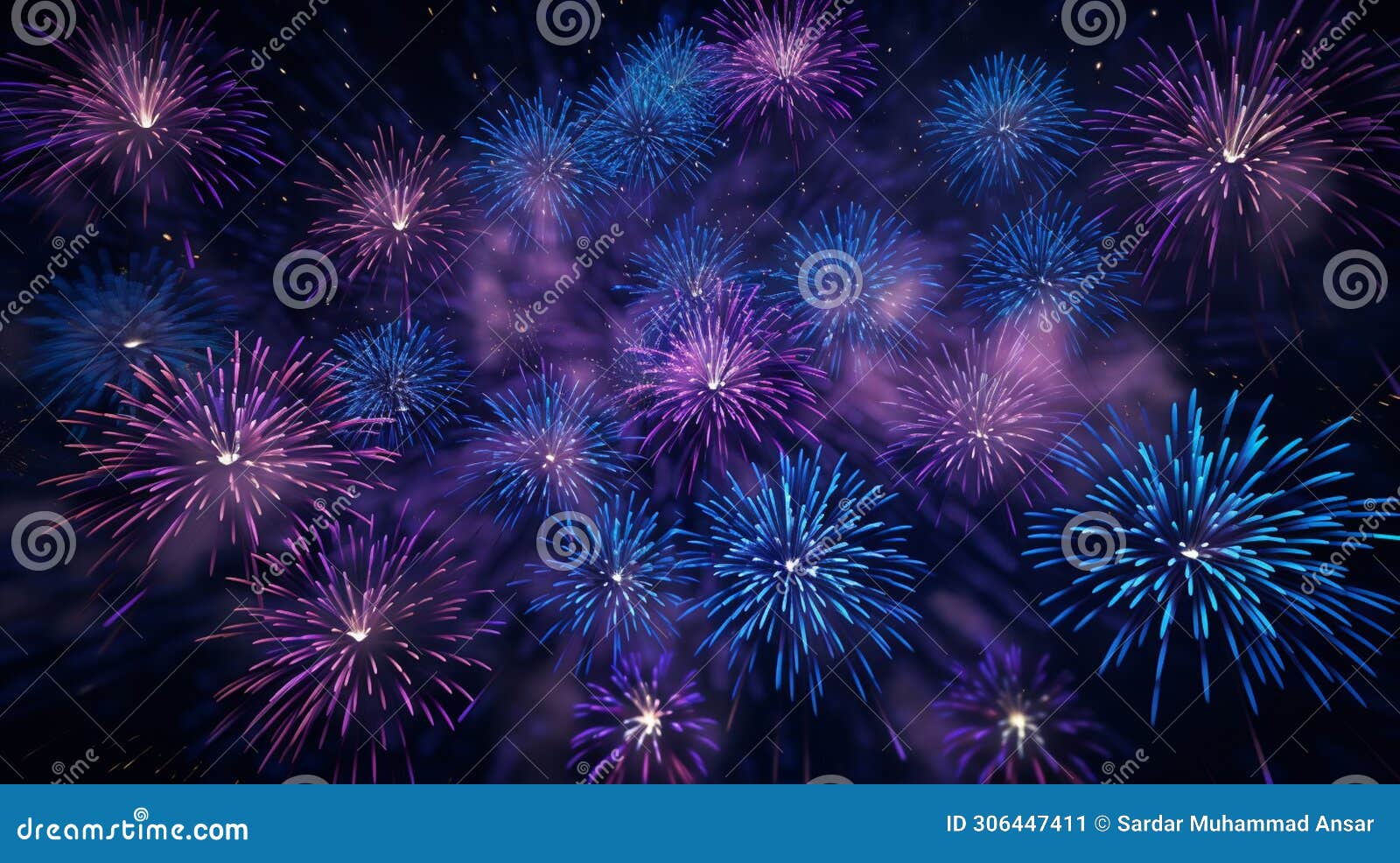 A Majestic Display of Purple and Blue Firecrackers Exploding in a ...