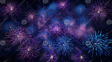 A Majestic Display of Purple and Blue Firecrackers Exploding in a Starburst Pattern Against a ...