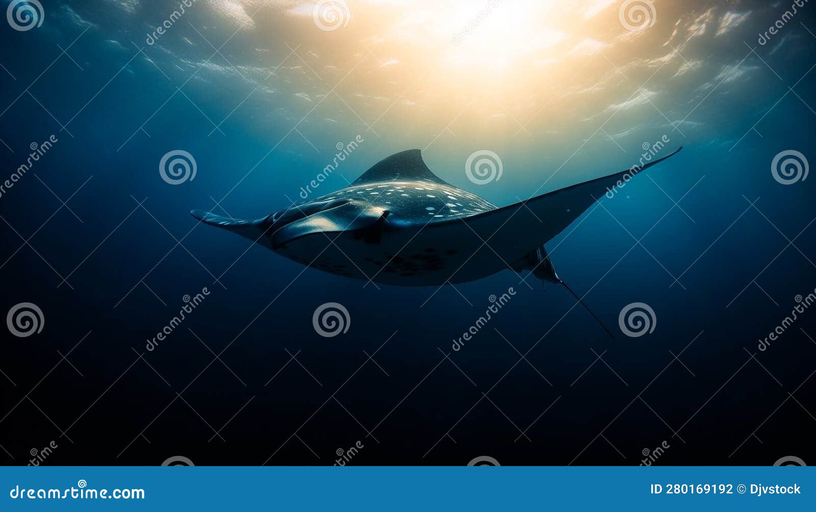 Majestic Dolphin Diving into Deep Blue Underwater Seascape Generated by ...