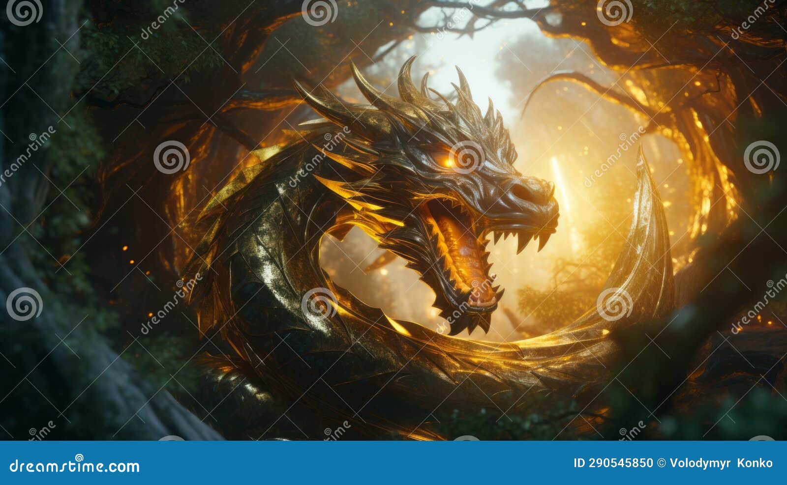 A Majestic Dragon in a Mystical Forest Stock Photo - Image of dragon ...