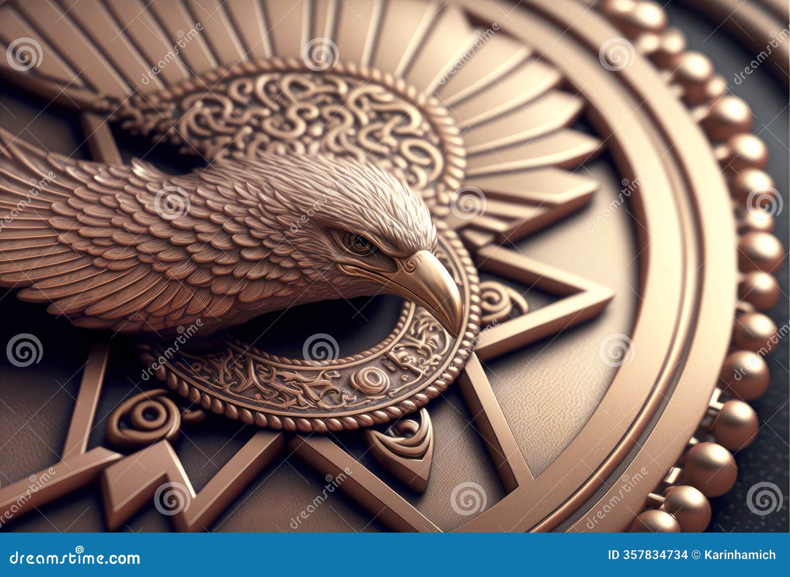 Majestic Eagle Embossed on Ornate Copper Shield Representing Power and ...