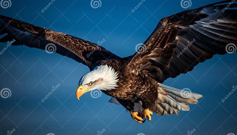 Majestic Eagle Soaring through Clear Blue Sky Generated by AI Stock Illustration - Illustration ...