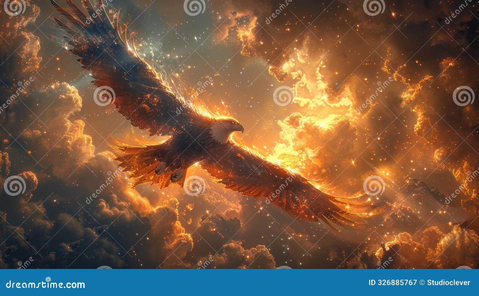 Majestic Eagle Soaring through Golden Clouds - Generative Ai Stock Illustration - Illustration ...