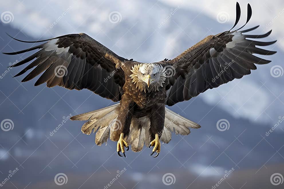 Majestic Eagle Soaring Over Snow-Capped Mountains: a Study in Flight, Ai Generative Stock Image ...