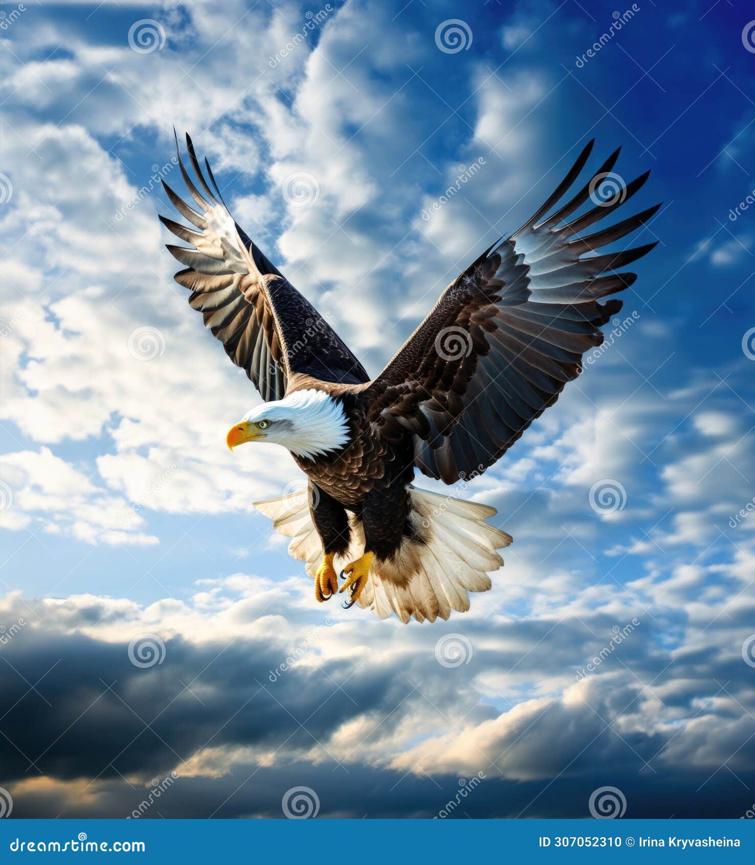 A Majestic Eagle Soaring through the Sky, with Its Powerful Wings ...