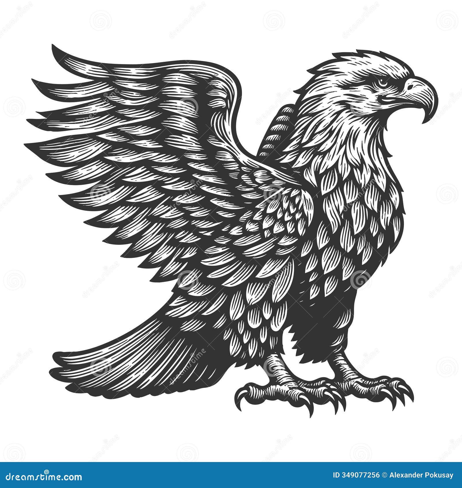 Majestic Eagle with Wings Spread Engraving Raster Stock Illustration ...