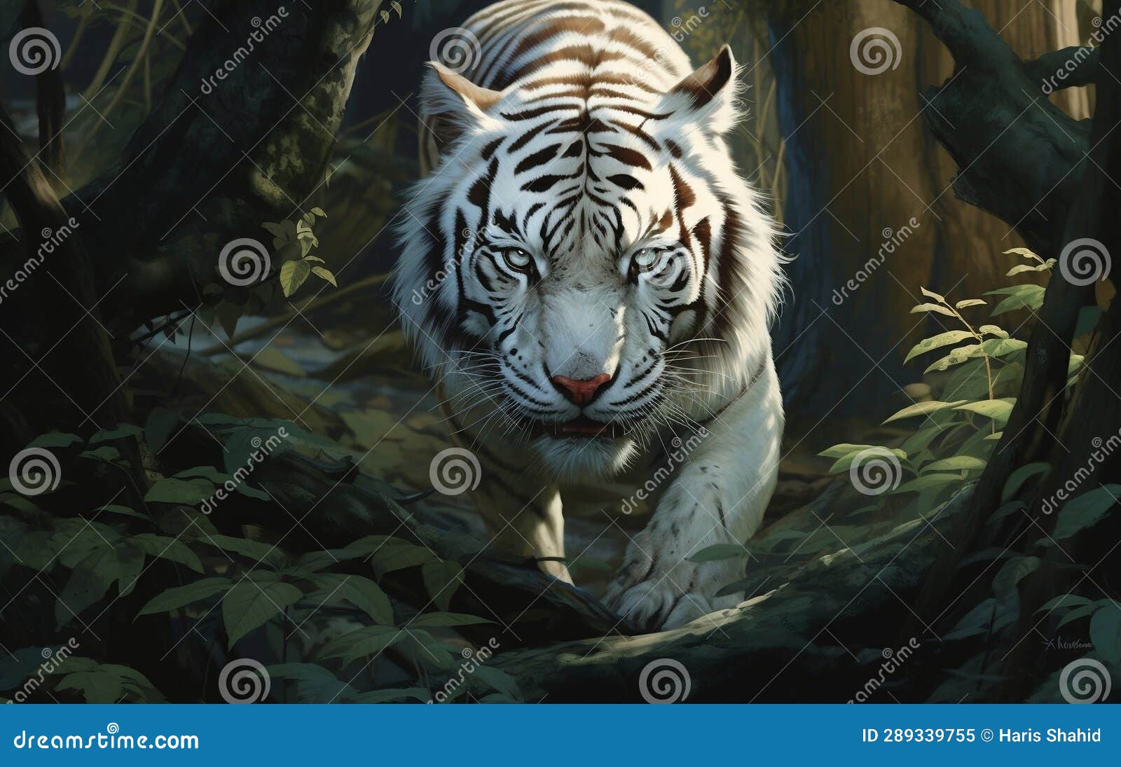Majestic Encounter White Tiger in Enchanted Forest. Generative AI Stock ...
