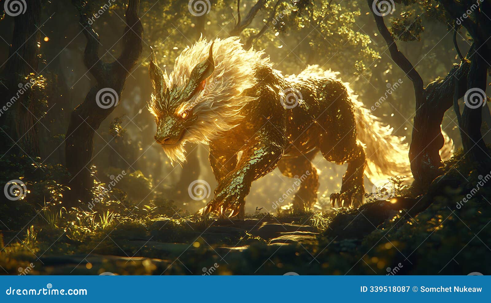 Majestic Fantasy Creature in Enchanted Forest, Magical Atmosphere Stock ...