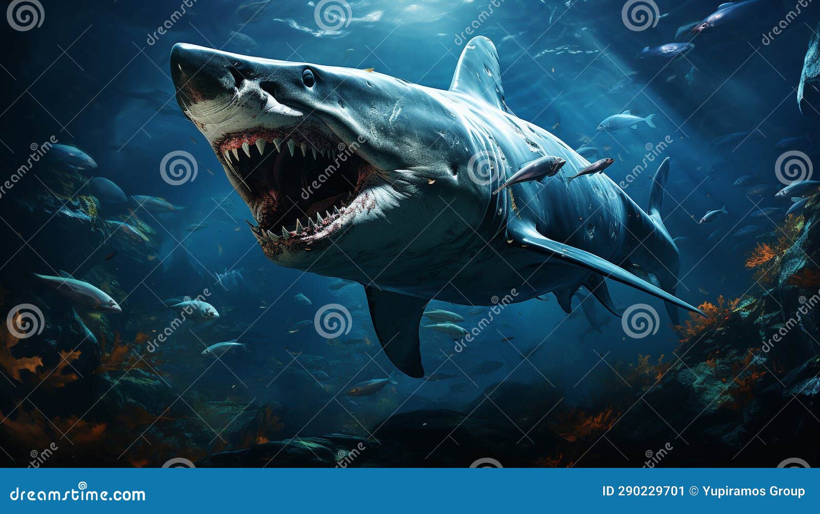 Majestic Fish Swimming in Dark, Spooky Underwater, Sharp Teeth ...