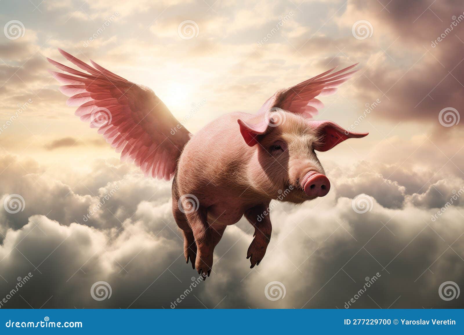 Majestic Flying Pig Soaring through the Clouds. Generative AI Stock ...
