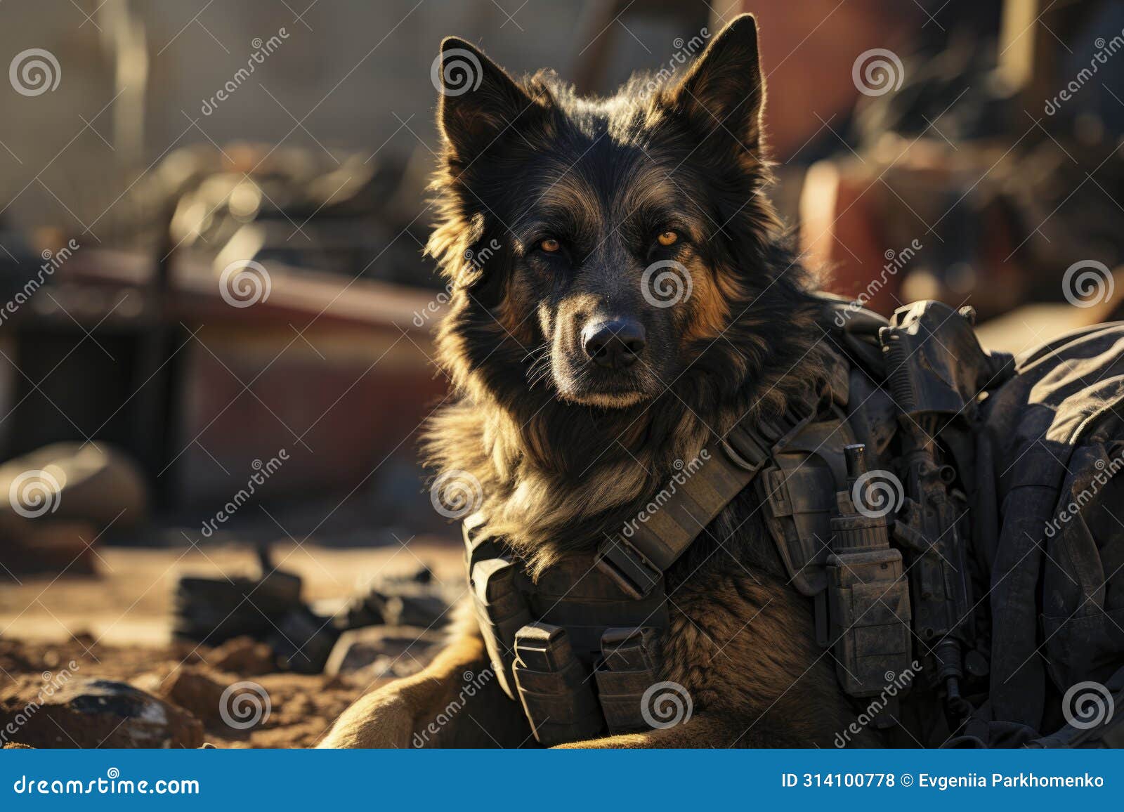 Majestic German Shepherd in Tactical Vest at Sunset. Stock Photo ...
