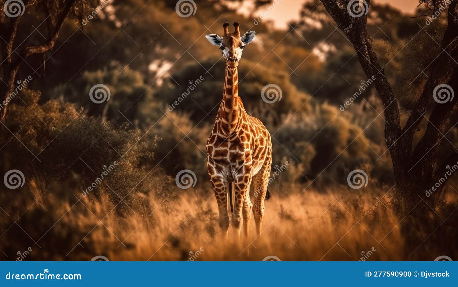 A Majestic Giraffe Standing in the Savannah, Looking at Camera ...