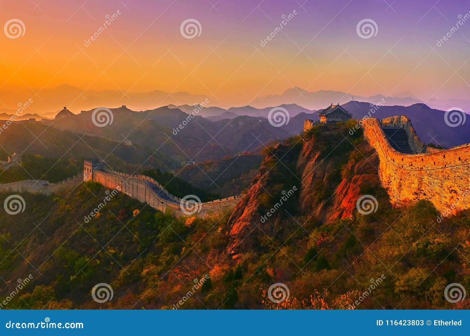 The Majestic Great Wall Sunset Stock Image - Image of sunset, blue ...