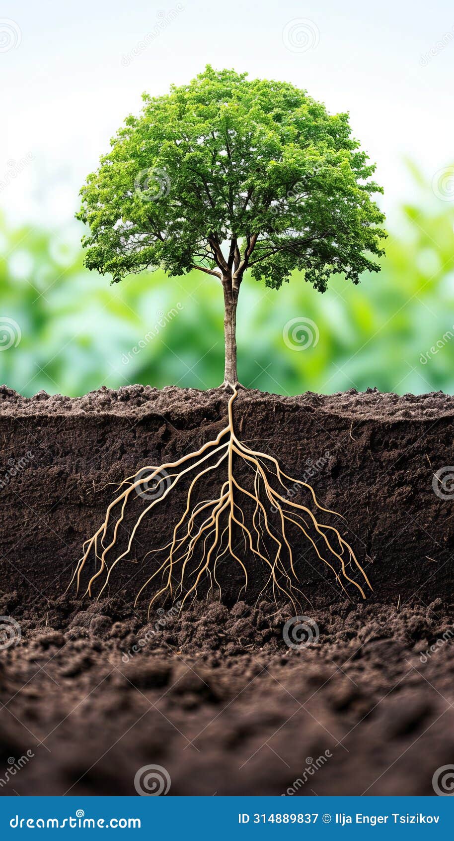 Majestic Green Tree Showing Roots Against Empty Backdrop Designed for ...
