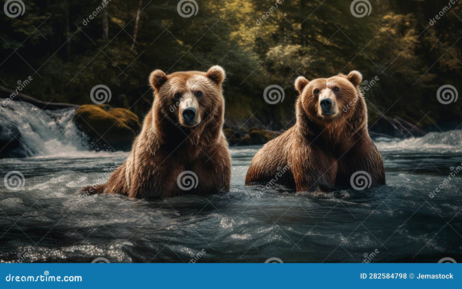 Majestic Grizzly Bear Sitting by Pond, Looking at Camera Generated by ...