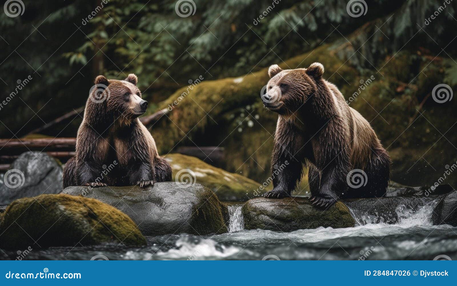 Majestic Grizzly Bear Sitting in Tranquil Forest, Looking Cute ...