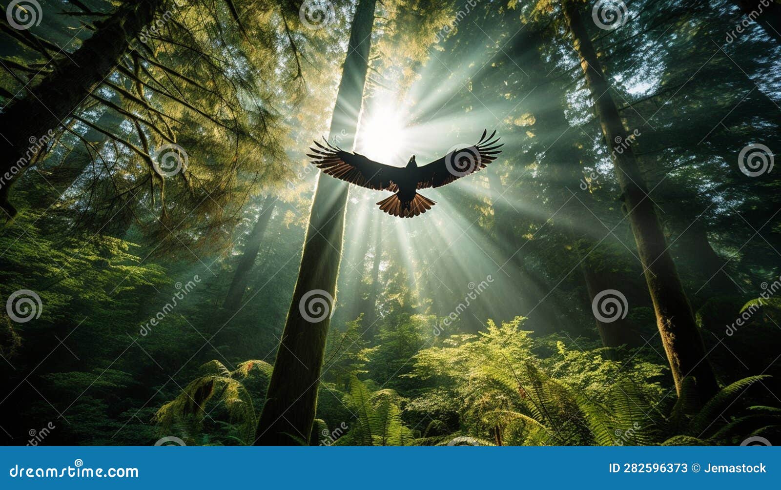 Majestic Hawk Flying through Tranquil Forest in Autumn Sunrise ...