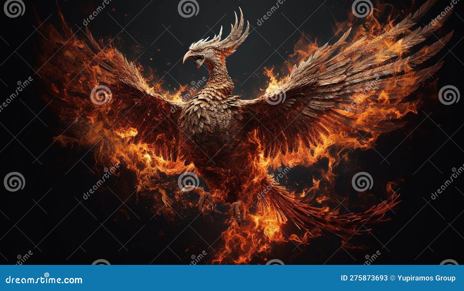 Majestic Hawk Spreads Wings in Fiery Flight Generated by AI Stock ...