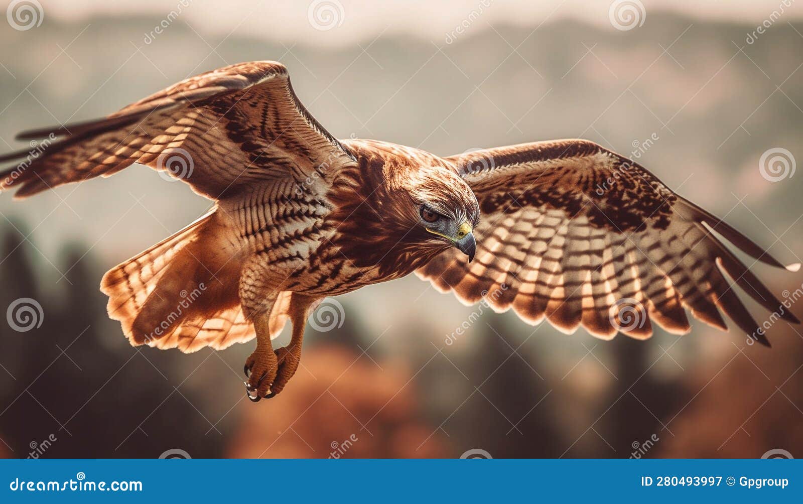 Majestic Hawk Spreads Wings in Mid Air Freedom Generated by AI Stock ...