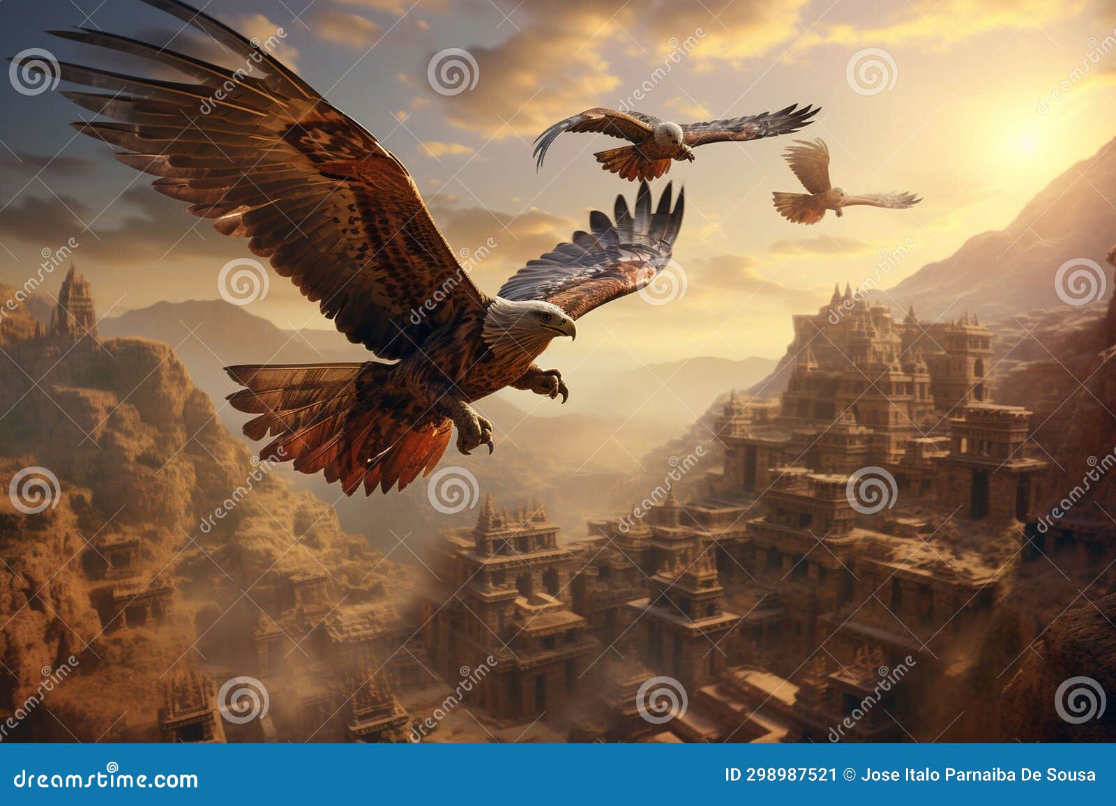 Majestic Hawks Soaring through Ancient Skies in in Stock Image - Image ...