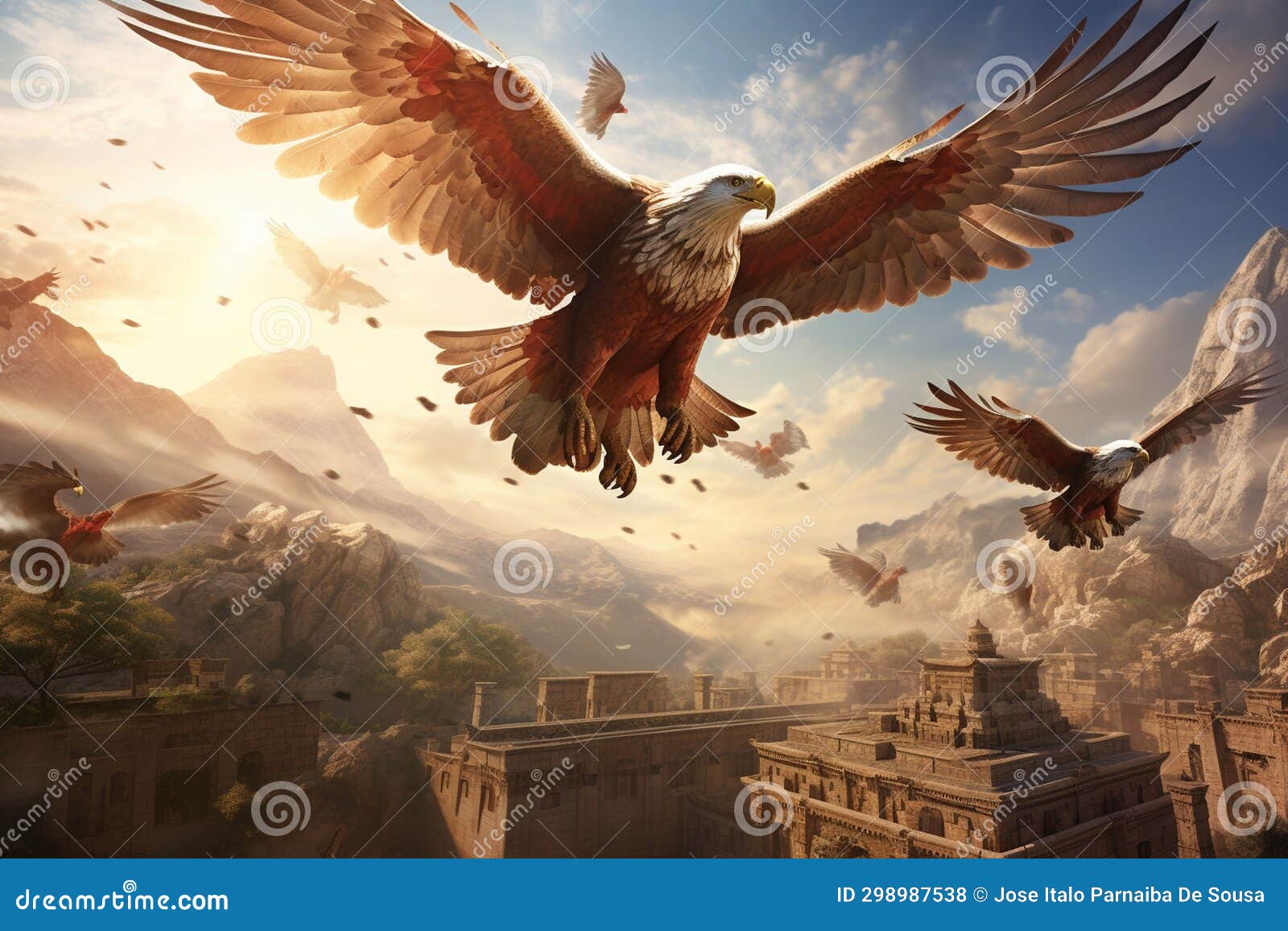 Majestic Hawks Soaring through Ancient Skies in in Stock Illustration ...